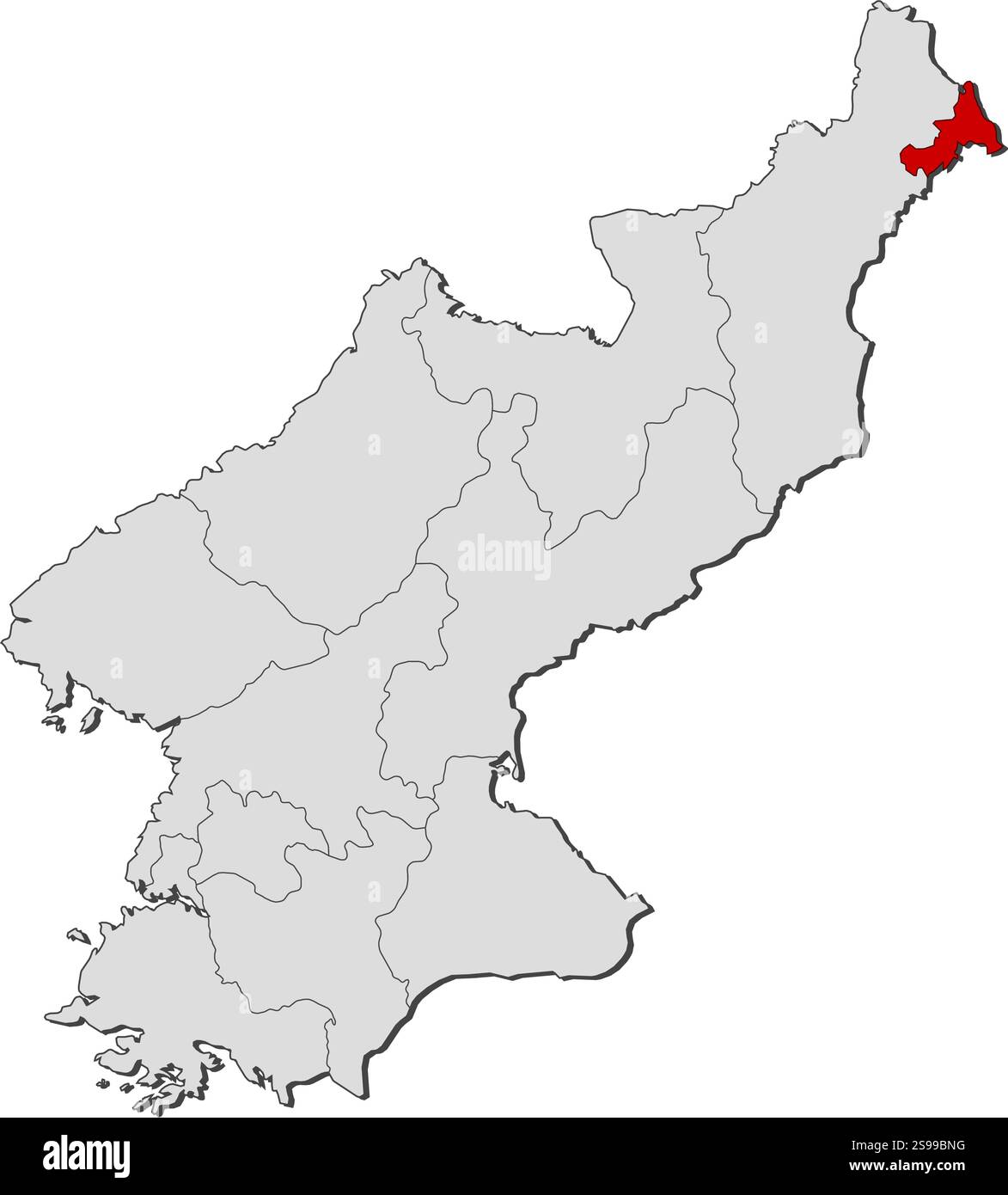 Map of North Korea with the provinces, Rason is highlighted Stock ...