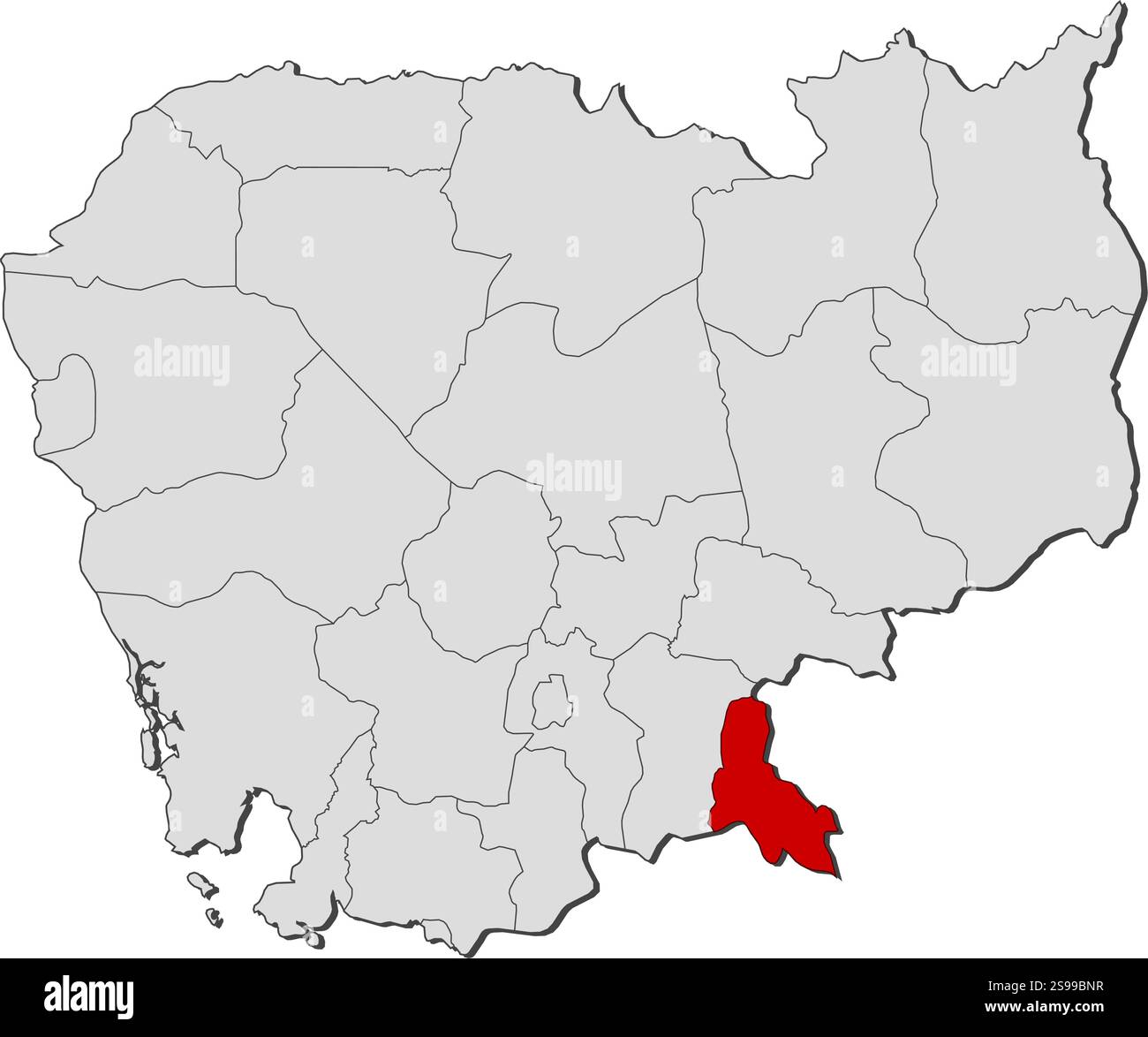Map of Cambodia with the provinces, Svay Rieng is highlighted Stock ...