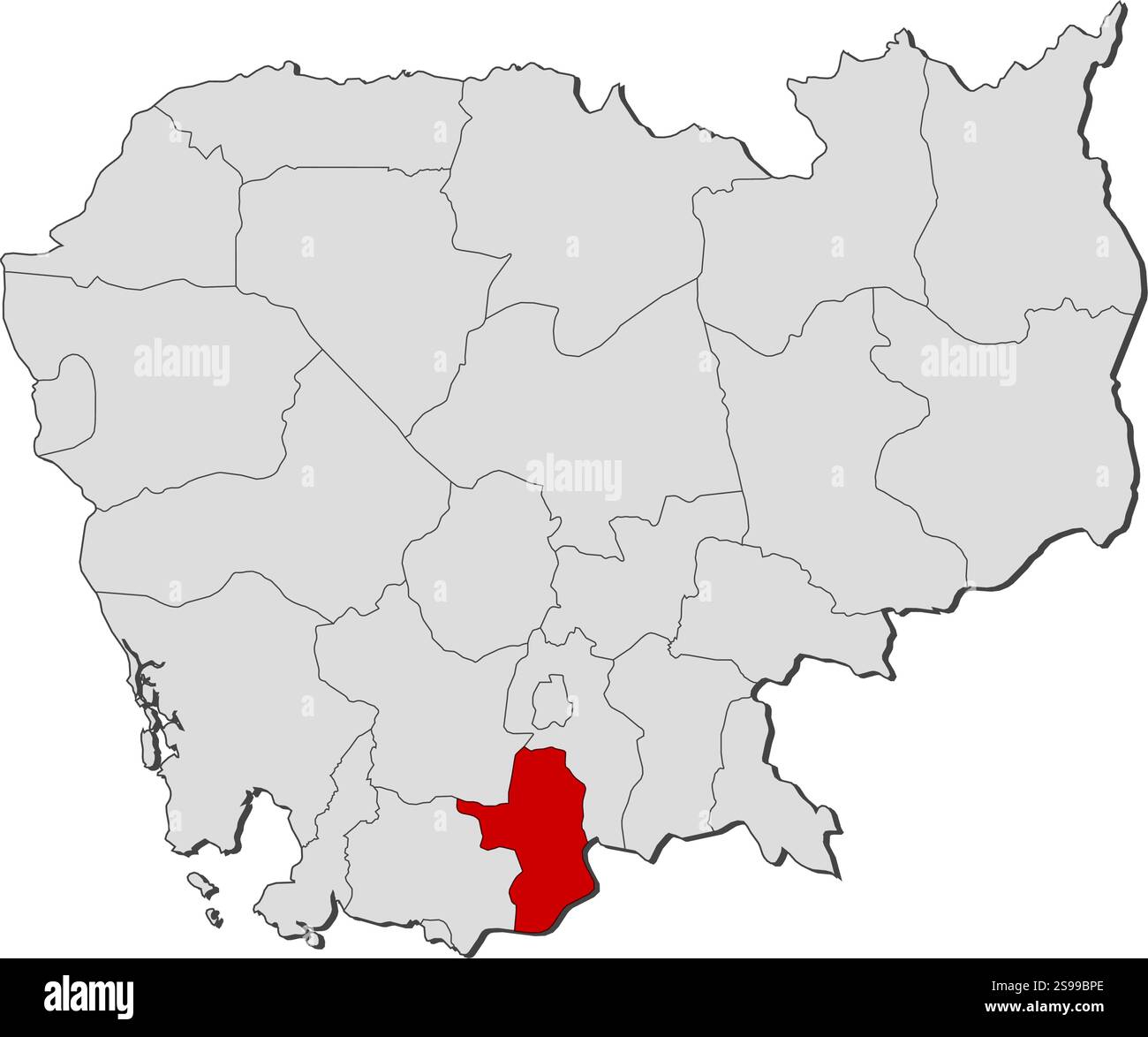 Map of Cambodia with the provinces, Takeo is highlighted Stock Vector ...