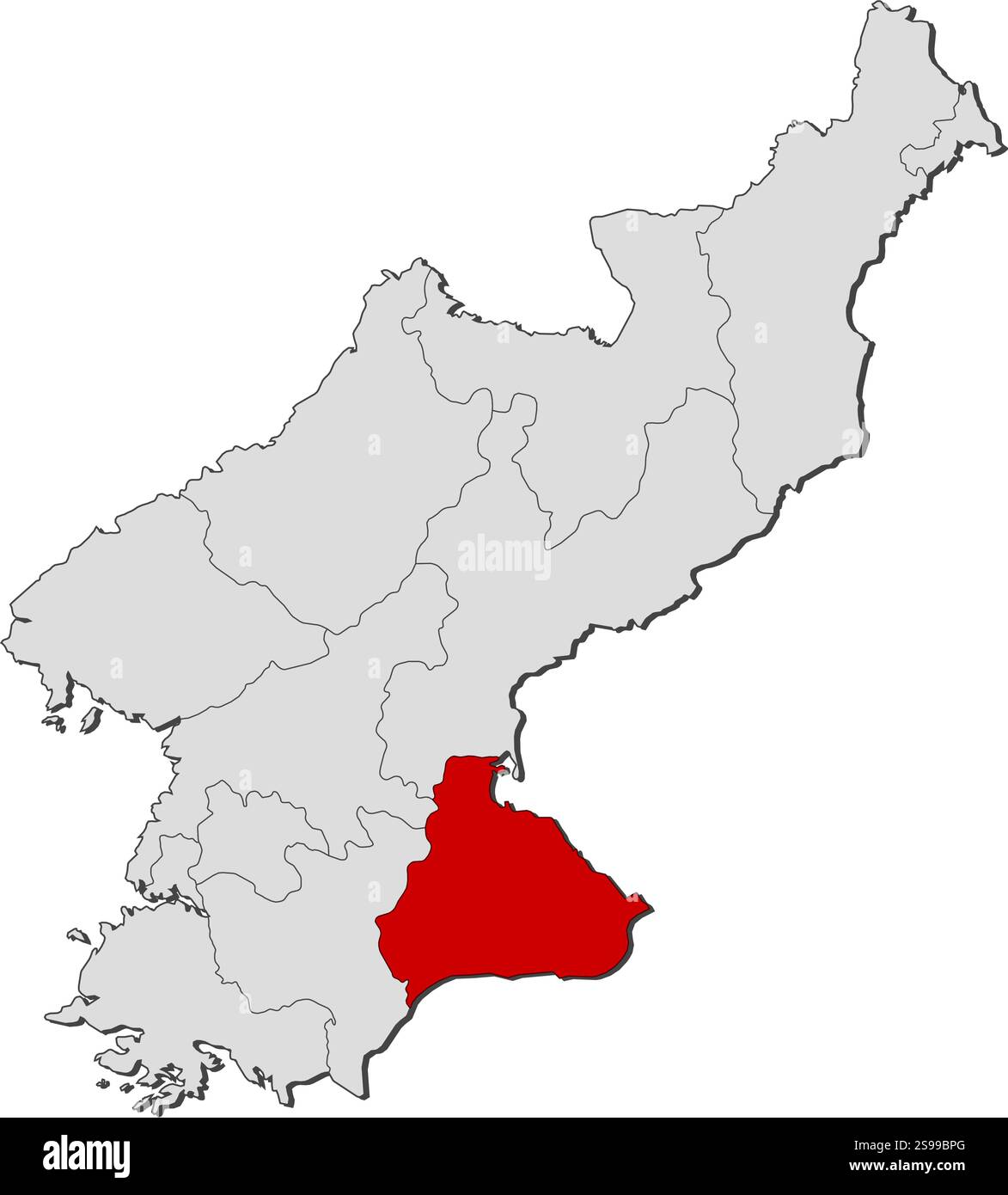 Map of North Korea with the provinces, Kangwon is highlighted Stock ...