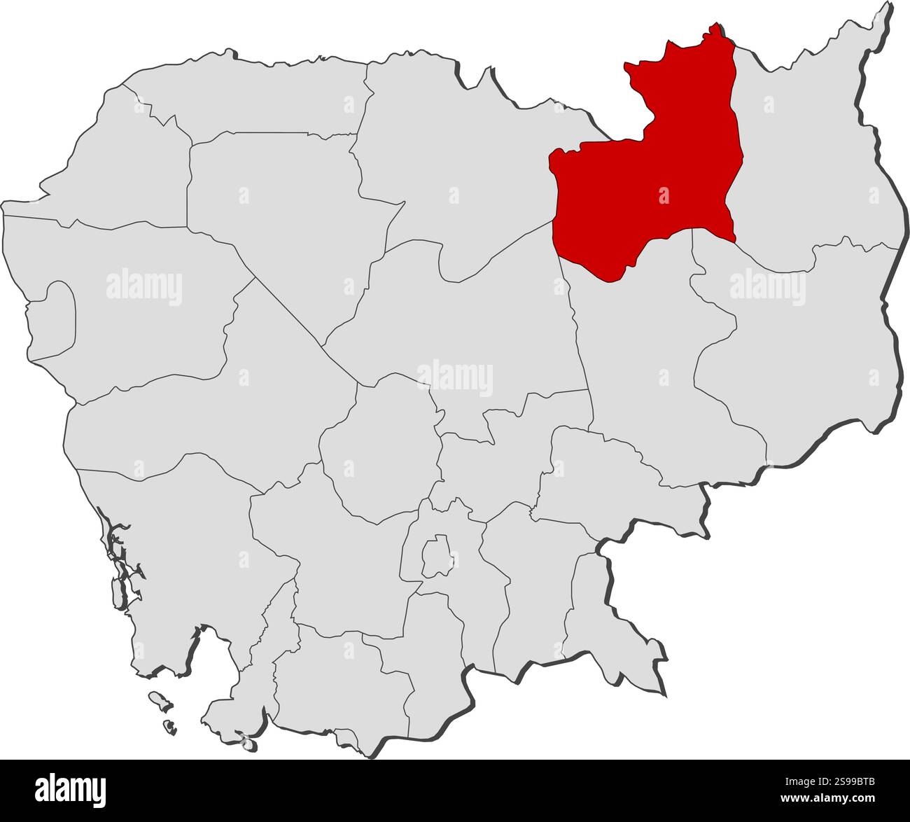 Map of Cambodia with the provinces, Stung Treng is highlighted Stock ...