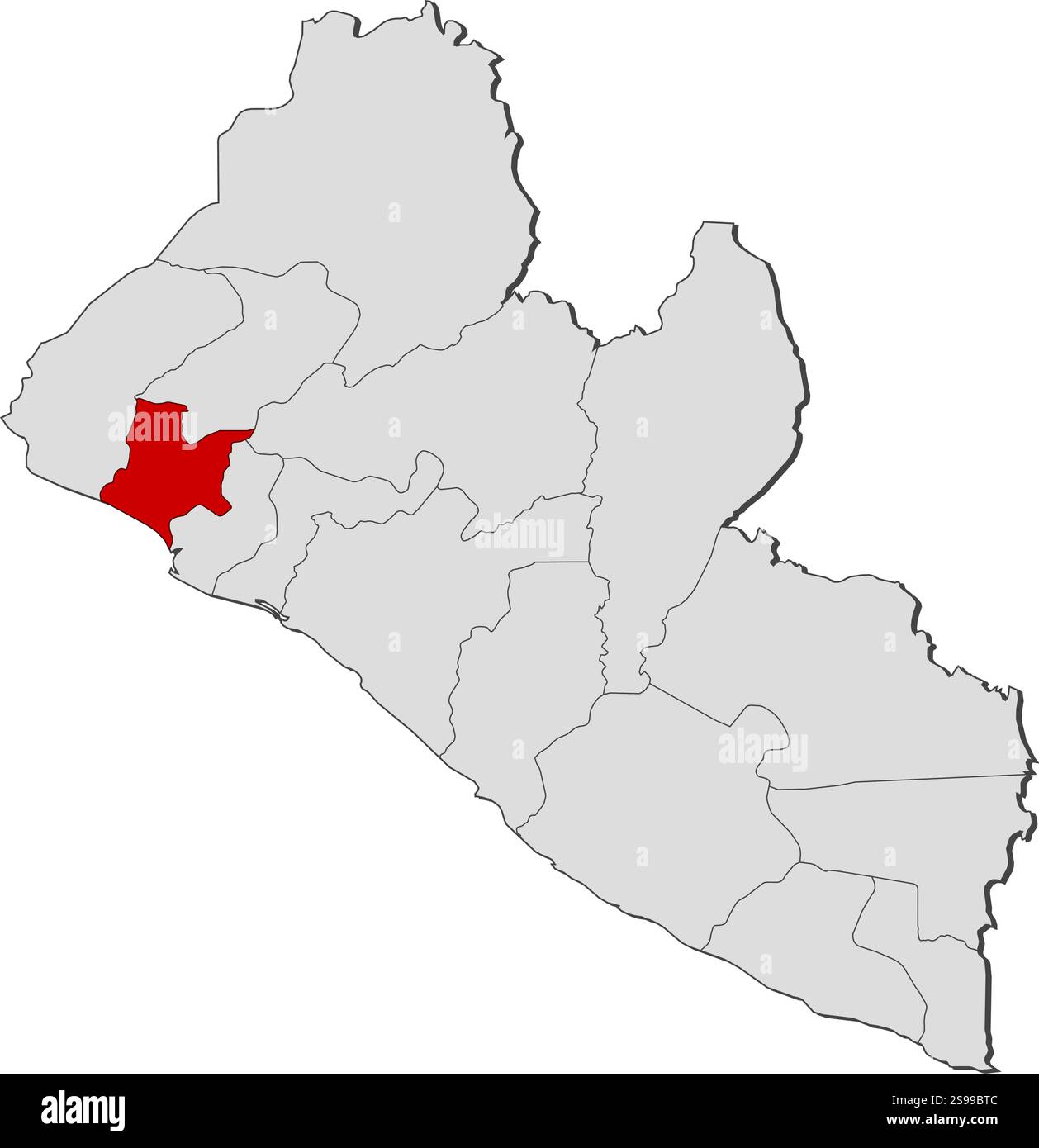 Map of Liberia with the provinces, Bomi is highlighted Stock Vector ...