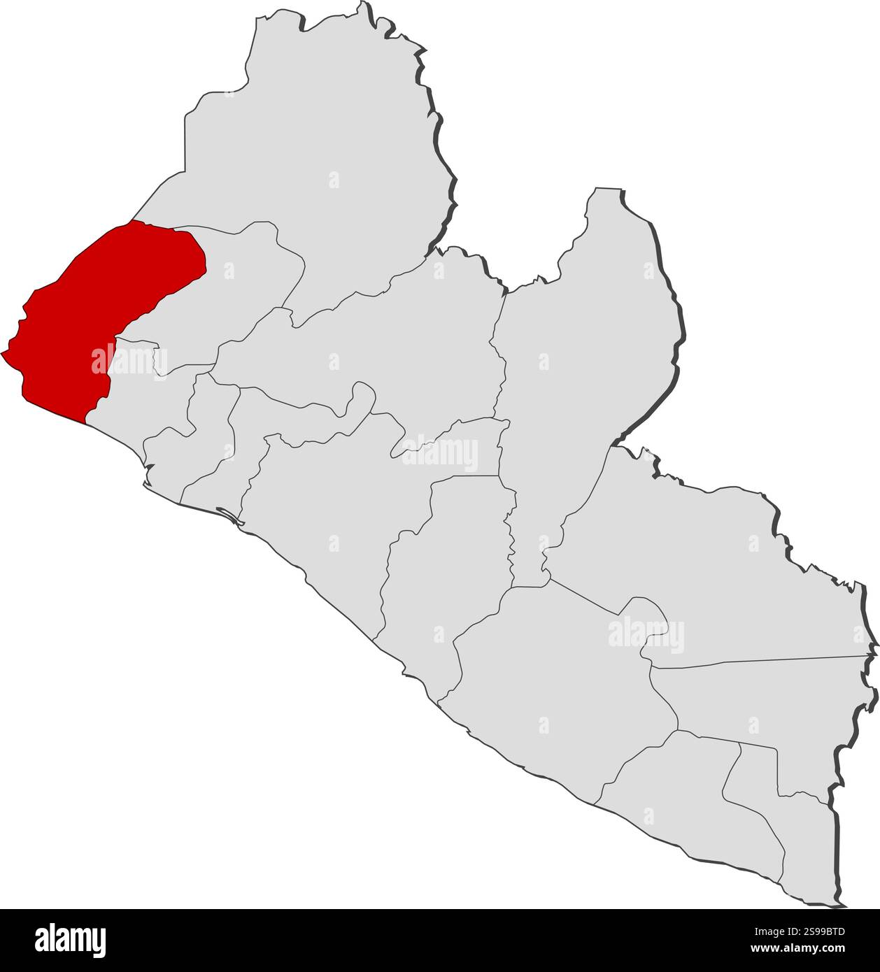 Map of Liberia with the provinces, Grand Cape Mount is highlighted ...