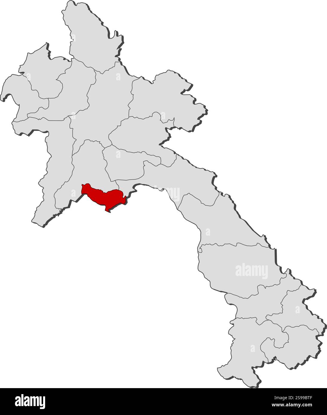 Map of Laos with the provinces, Vientiane Capital is highlighted Stock ...