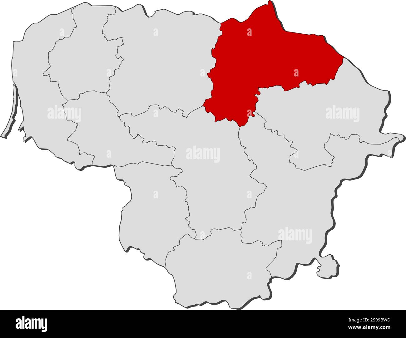 Map of Lithuania with the provinces, Panevezys is highlighted Stock ...