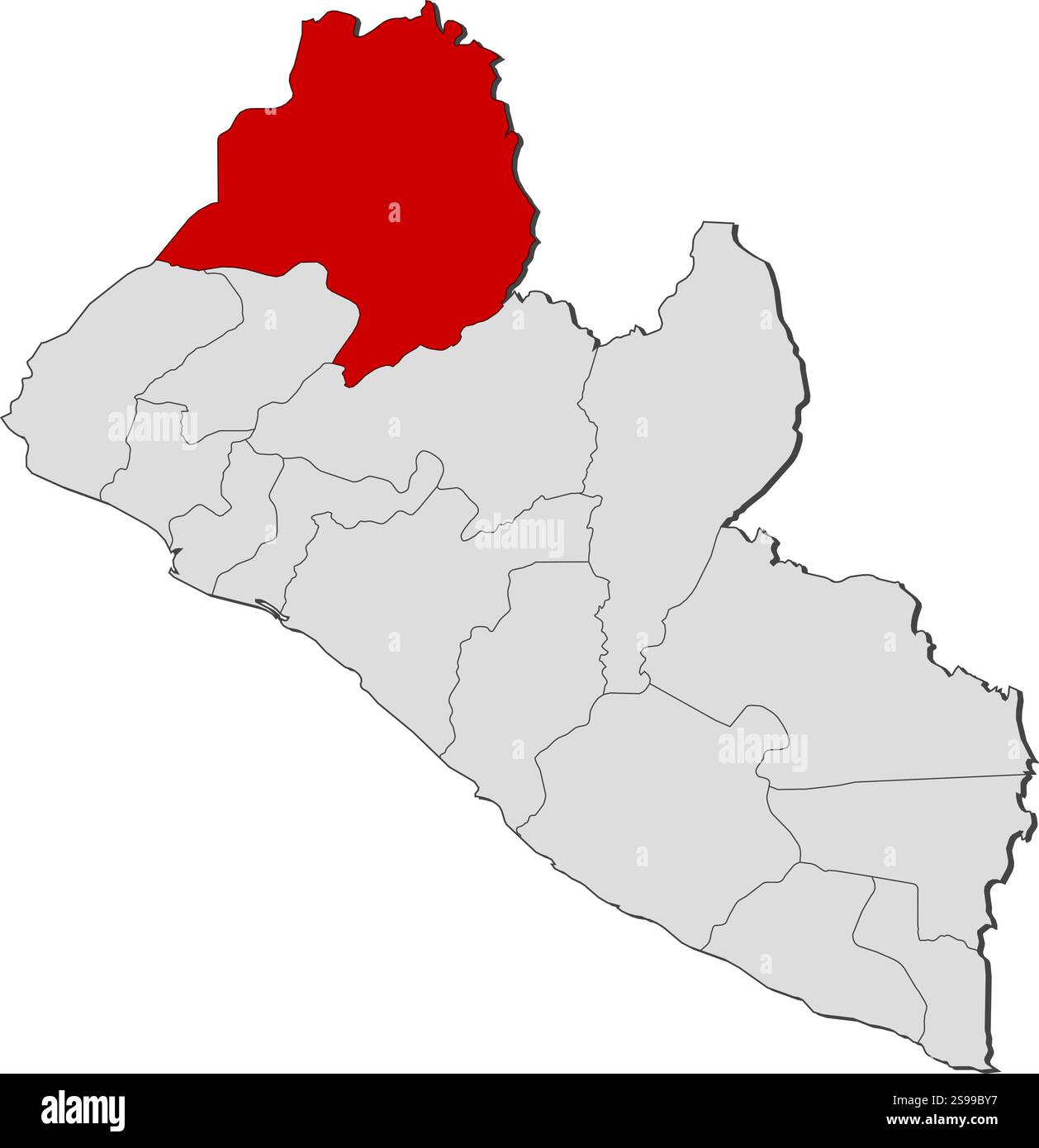 Map of Liberia with the provinces, Lofa is highlighted Stock Vector ...