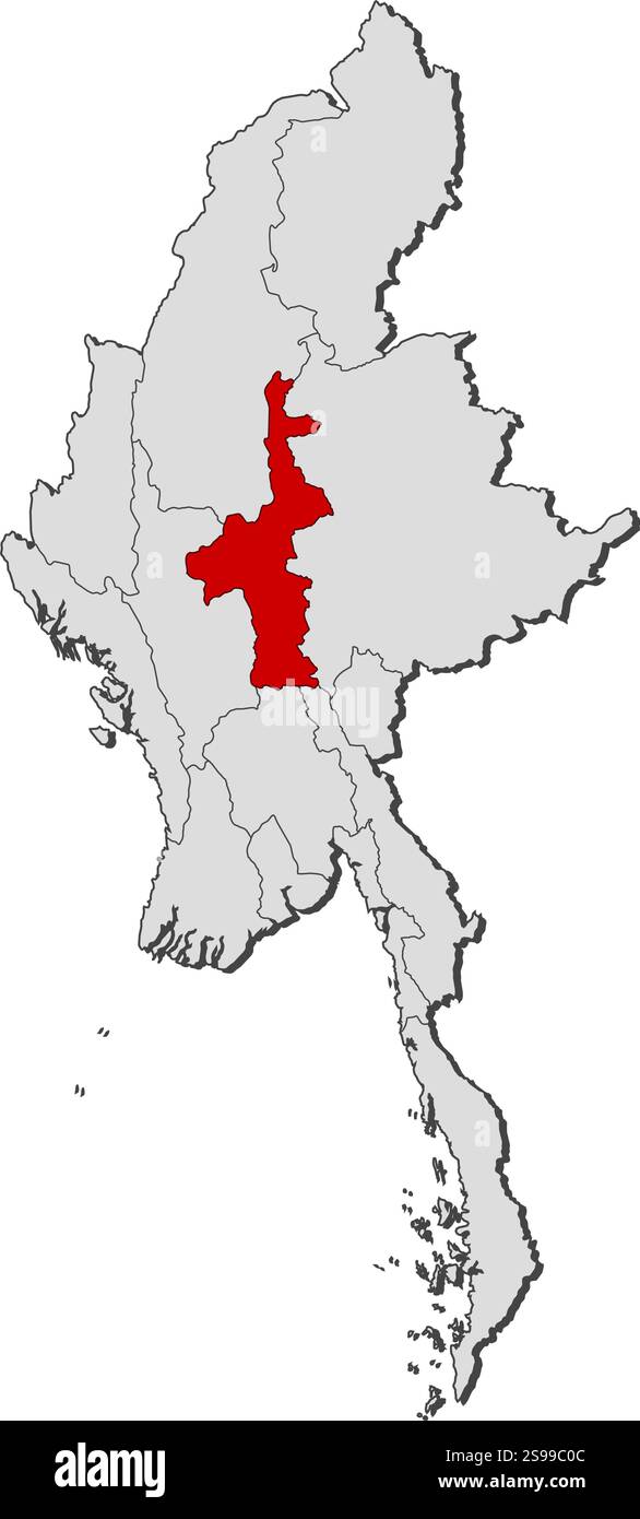 Map of Myanmar with the provinces, Mandalay is highlighted Stock Vector ...