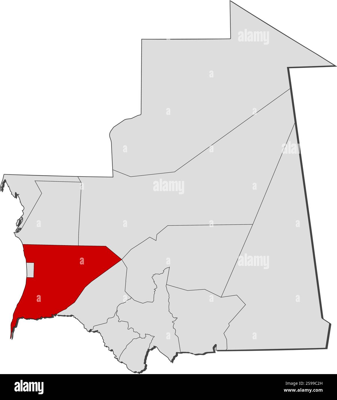 Map of Mauritania with the provinces, Trarza is highlighted Stock ...