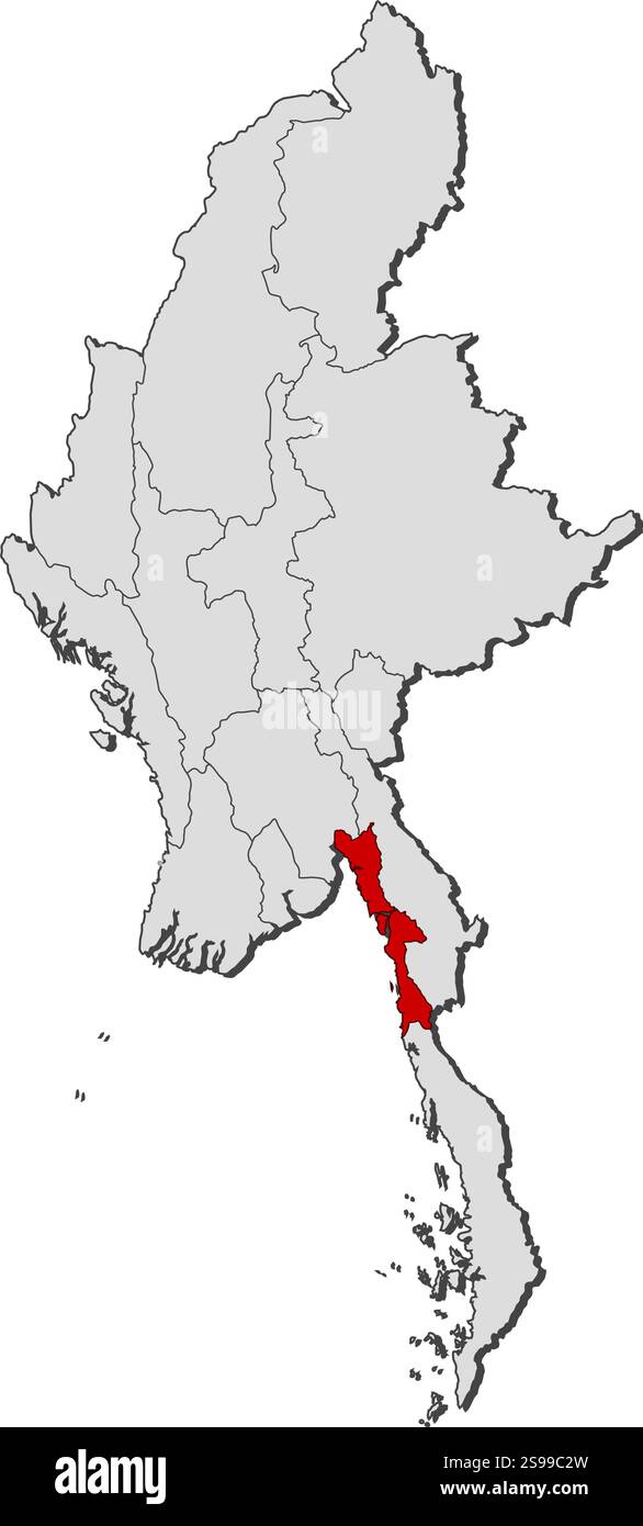 Map of Myanmar with the provinces, Mon is highlighted Stock Vector ...