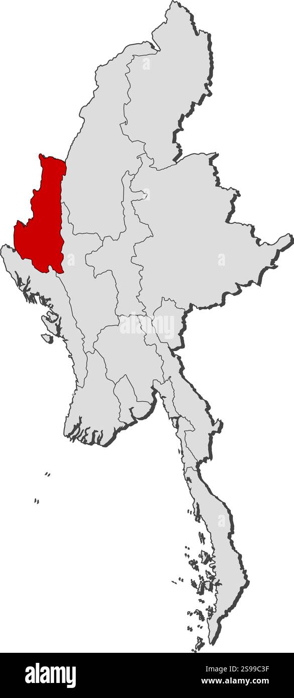 Map of Myanmar with the provinces, Chin is highlighted Stock Vector ...