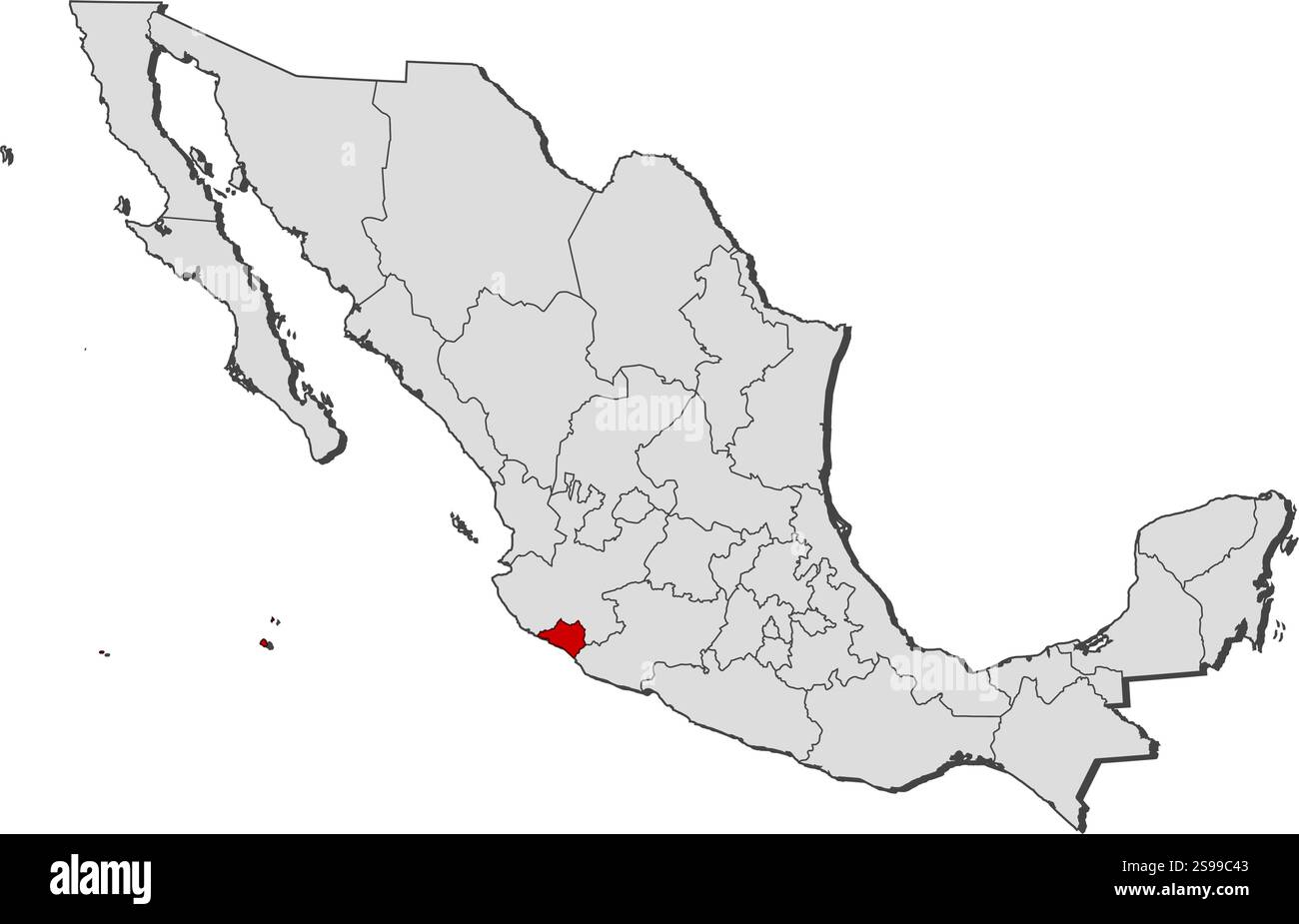 Map of Mexico with the provinces, Colima is highlighted Stock Vector ...