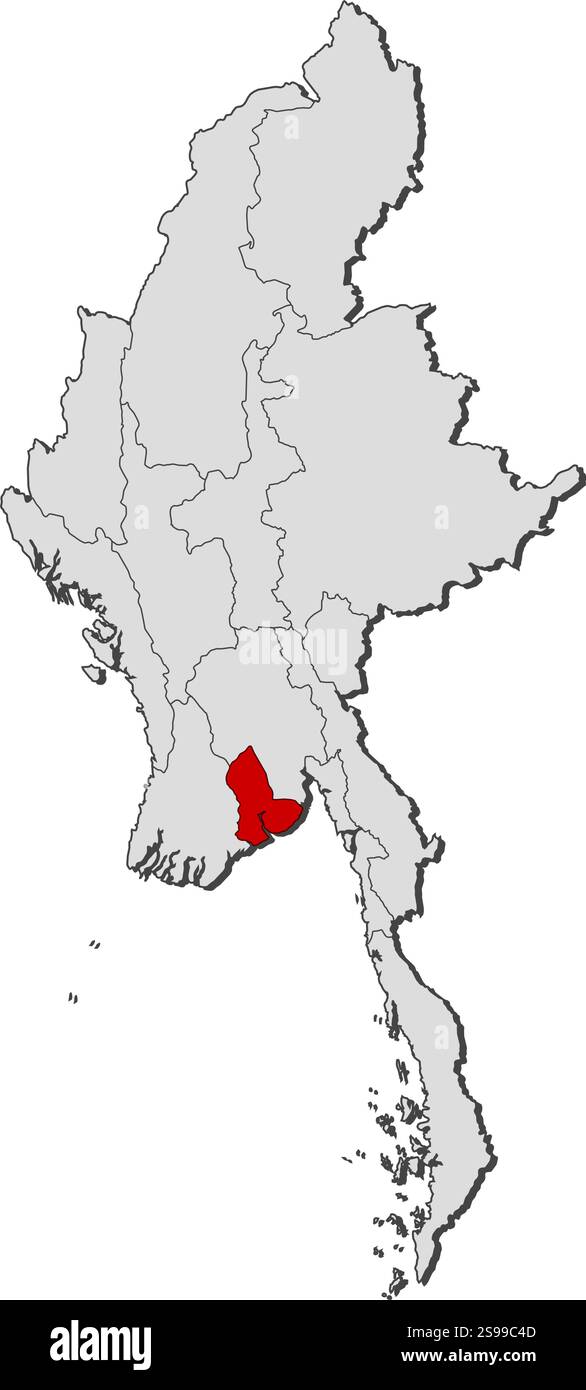 Map of Myanmar with the provinces, Yangon is highlighted Stock Vector ...
