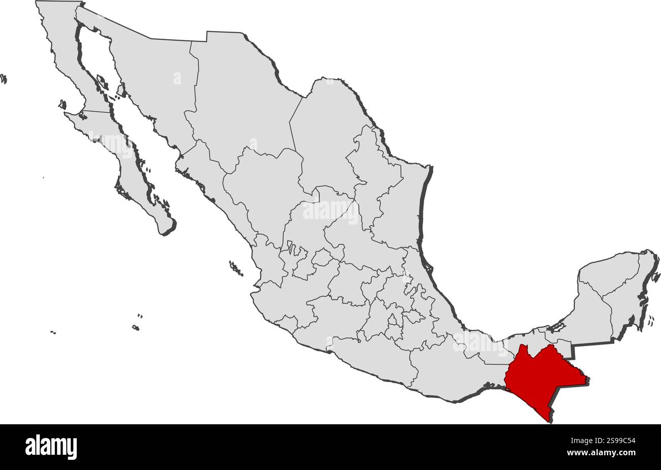 Map of Mexico with the provinces, Chiapas is highlighted Stock Vector ...