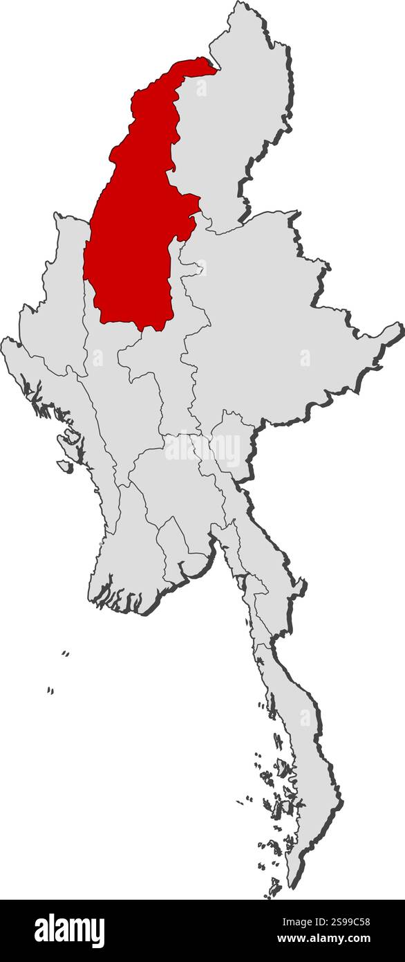 Map of Myanmar with the provinces, Sagaing is highlighted Stock Vector ...