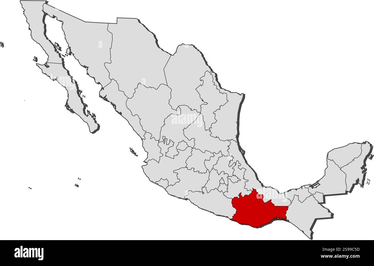Map of Mexico with the provinces, Oaxaca is highlighted Stock Vector ...