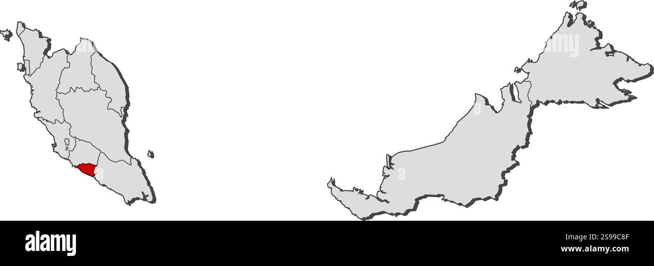 Map of Malaysia with the provinces, Malacca is highlighted Stock Vector ...