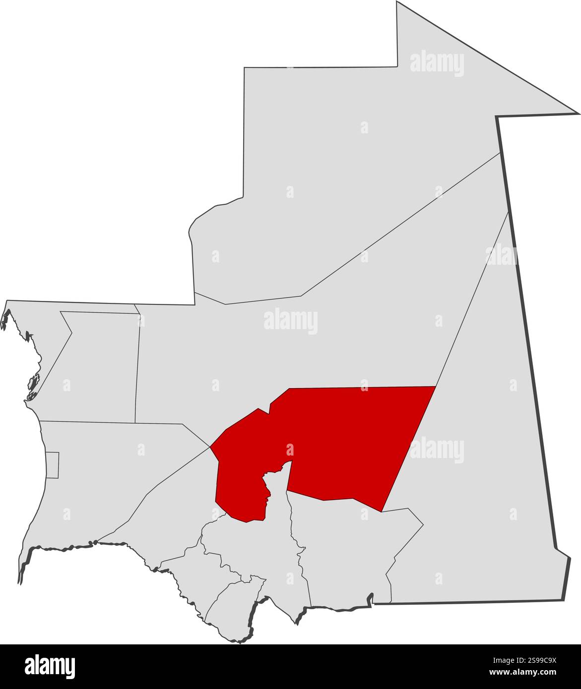 Map of Mauritania with the provinces, Tagant is highlighted Stock ...