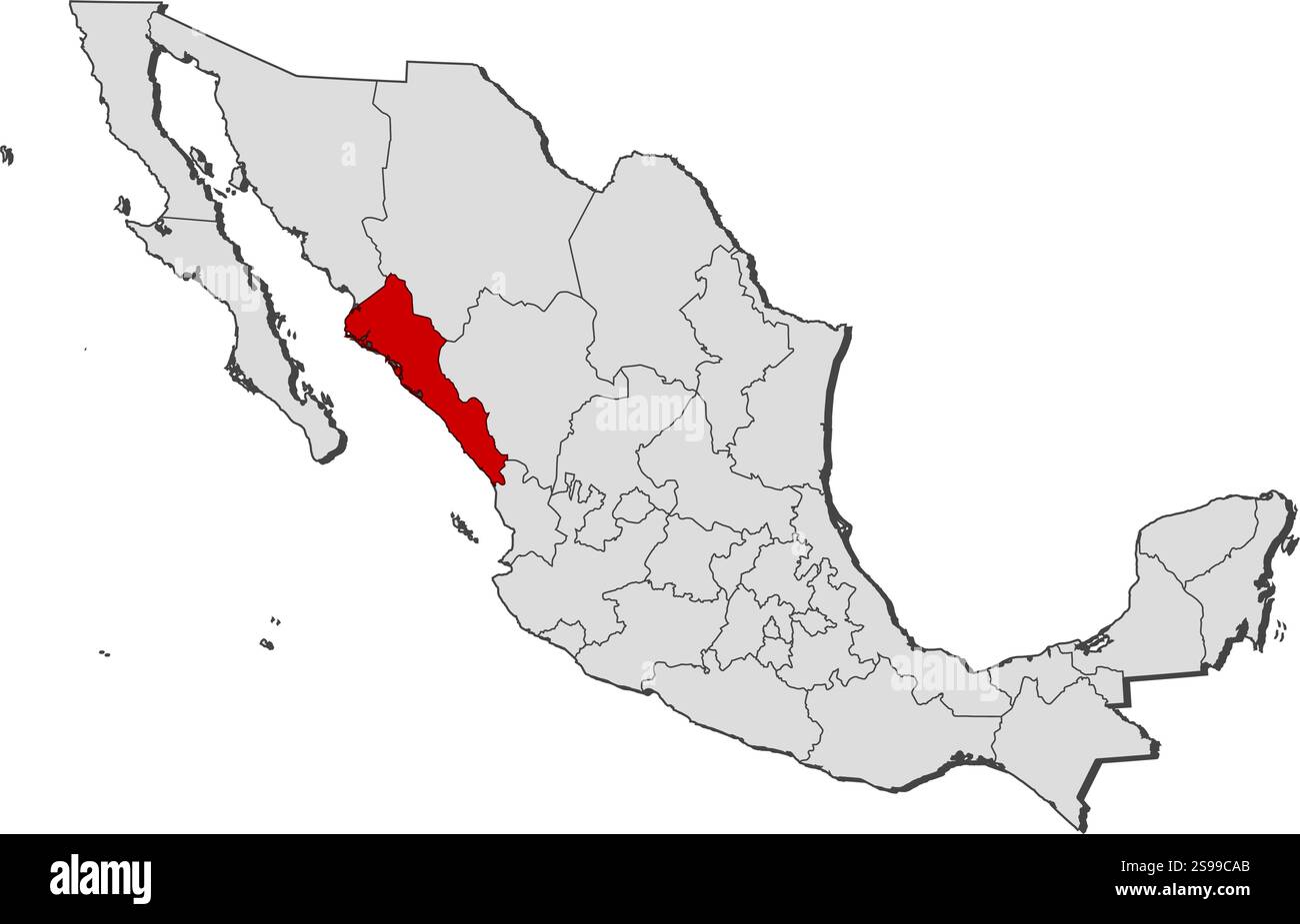 Map of Mexico with the provinces, Sinaloa is highlighted Stock Vector ...