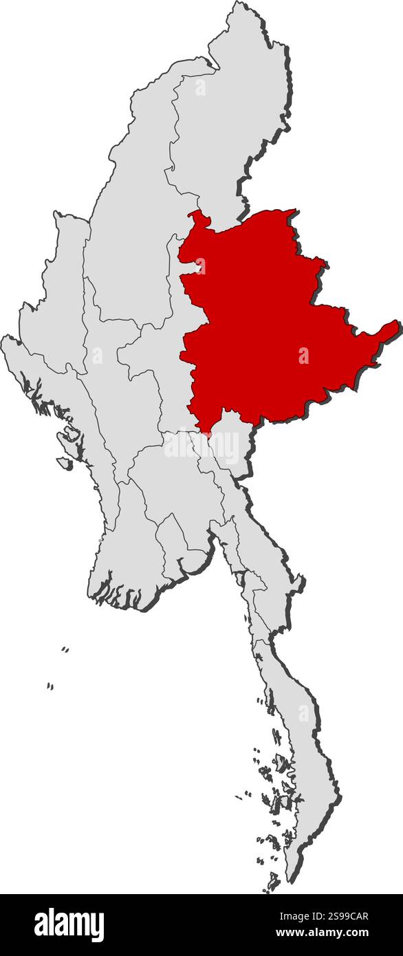 Map of Myanmar with the provinces, Shan is highlighted Stock Vector ...