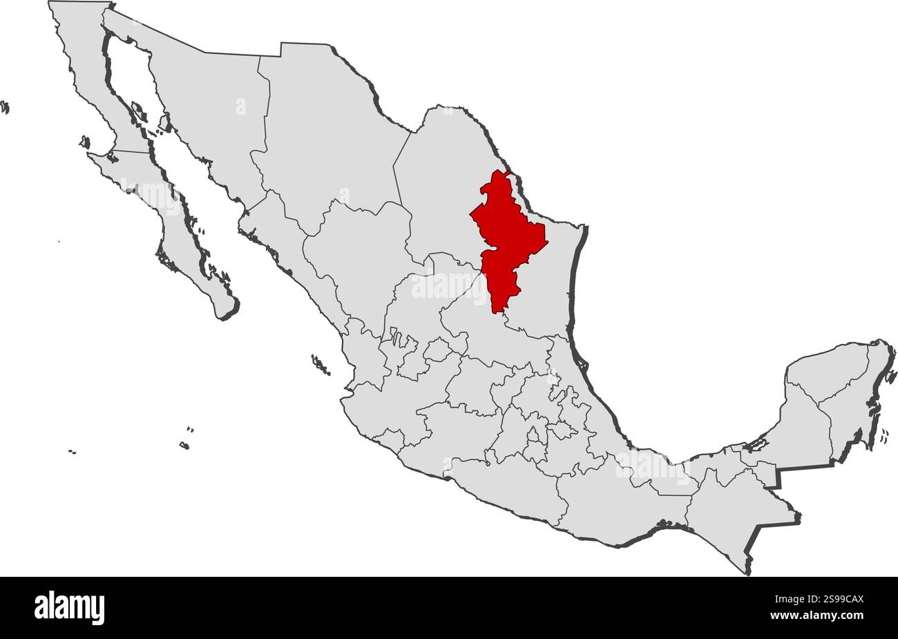 Map of Mexico with the provinces, Nuevo Leon is highlighted Stock ...