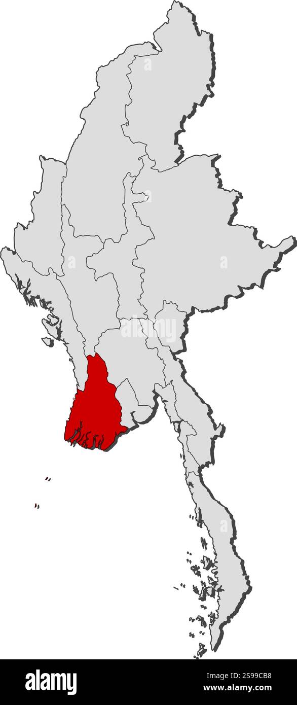 Map of Myanmar with the provinces, Ayeyarwady is highlighted Stock ...