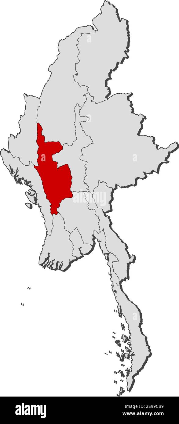 Map of Myanmar with the provinces, Magway is highlighted Stock Vector ...