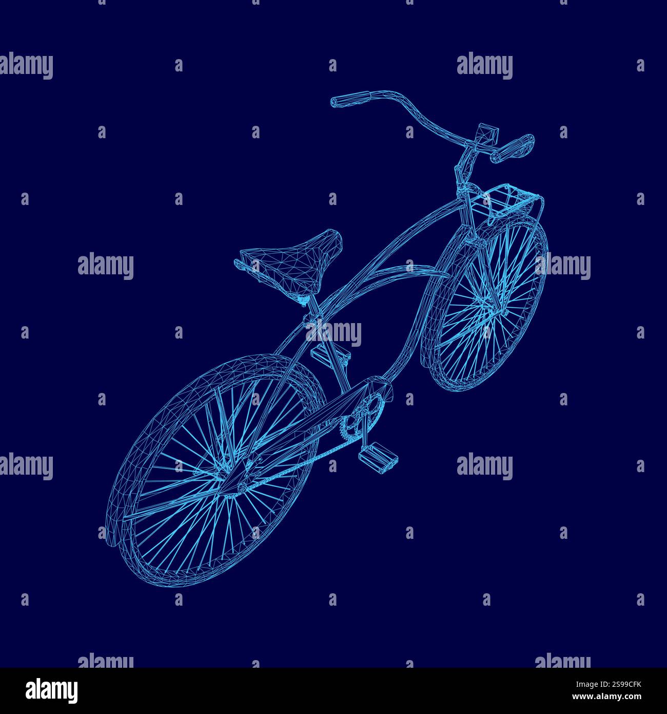 Blue bicycle with a blue wireframe. The bike is shown in a 3D image ...