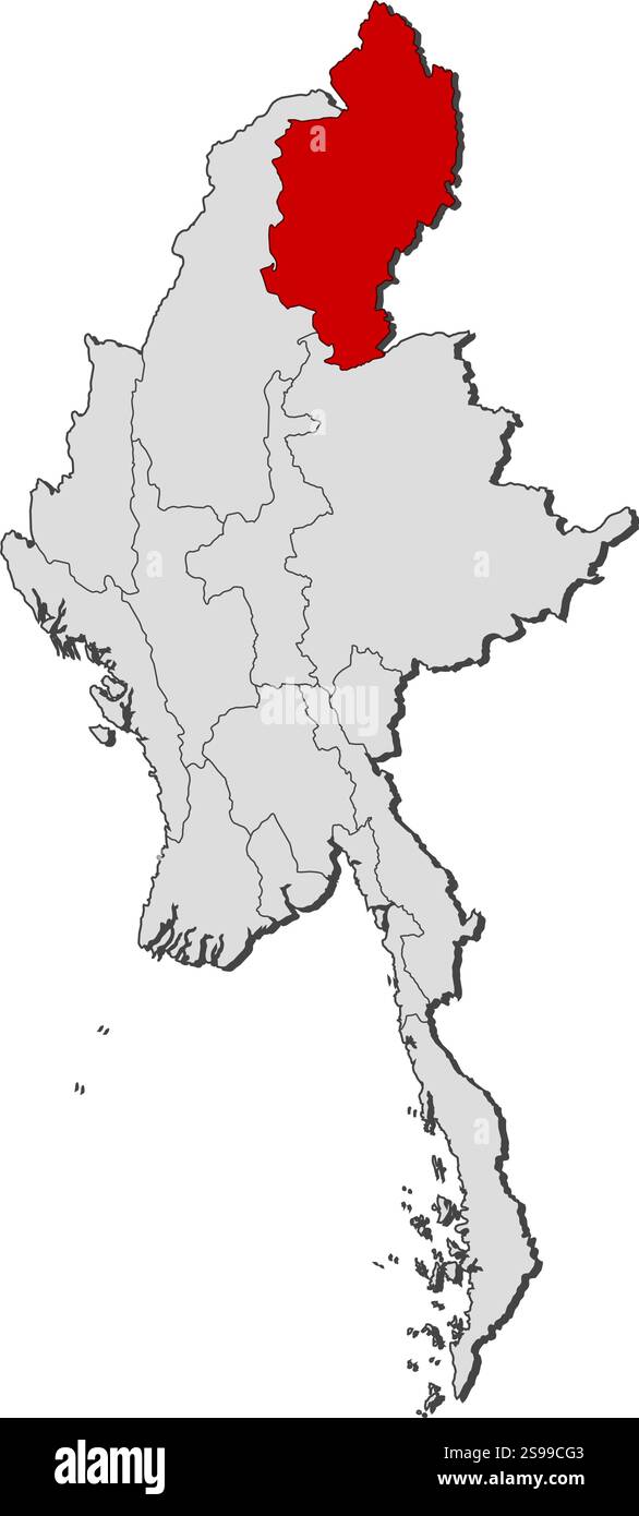 Map of Myanmar with the provinces, Kachin is highlighted Stock Vector ...