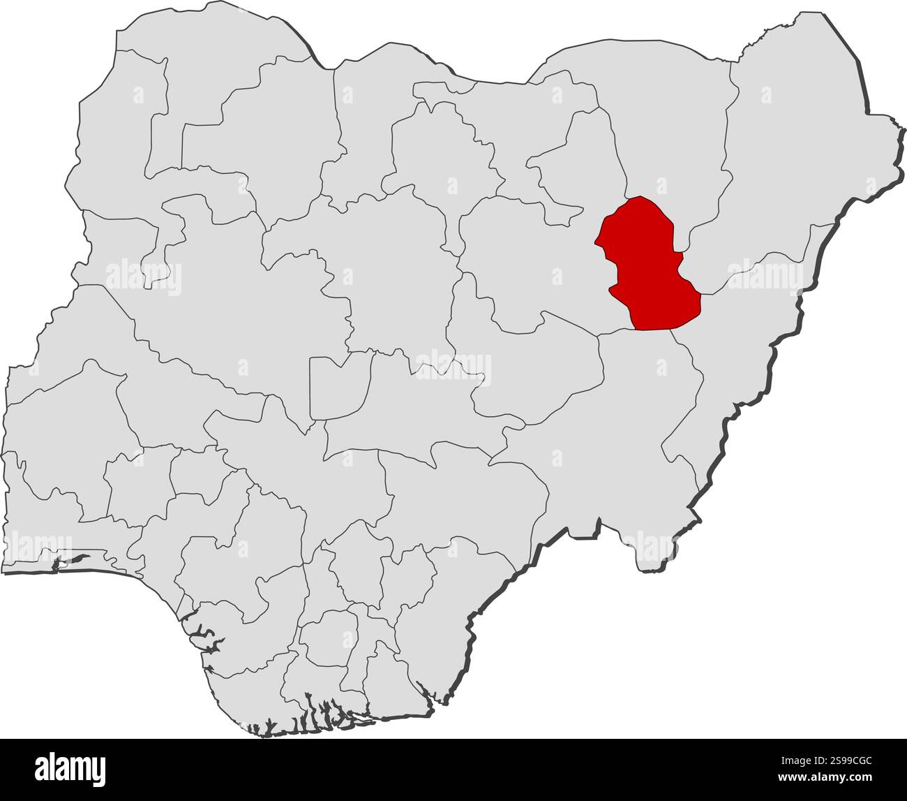 Map of Nigeria with the provinces, Gombe is highlighted Stock Vector ...