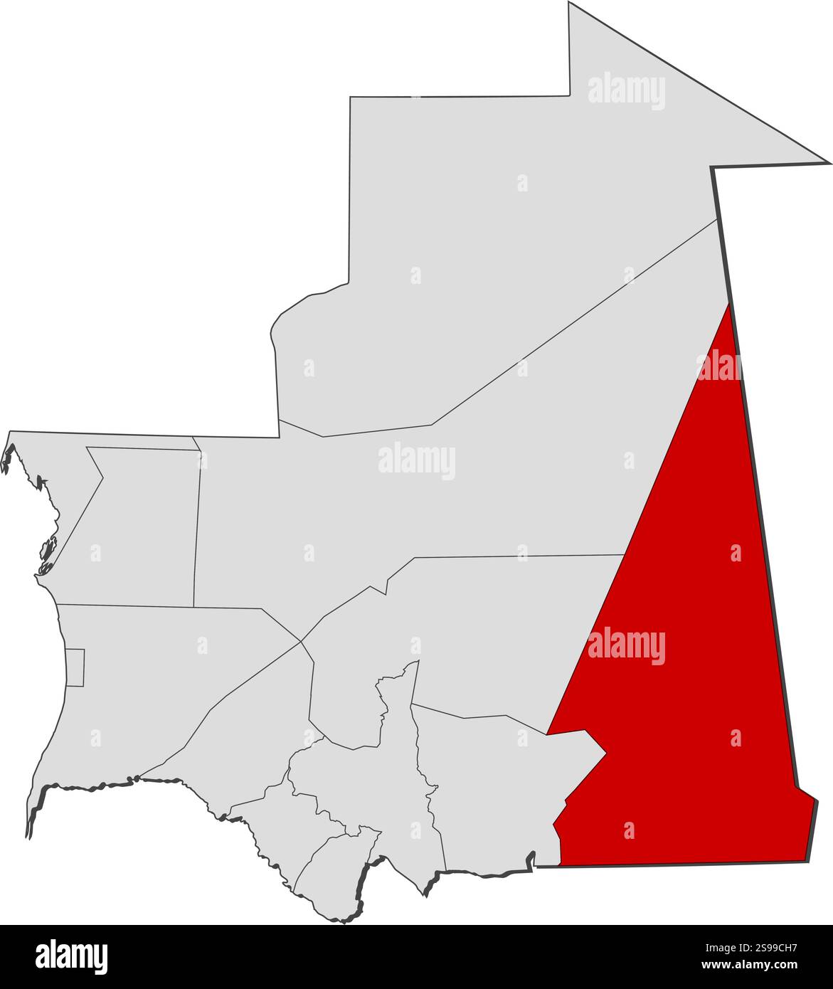 Map of Mauritania with the provinces, Hodh Ech Chargui is highlighted ...