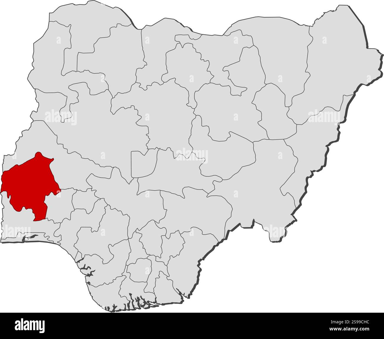Map of Nigeria with the provinces, Oyo is highlighted Stock Vector ...