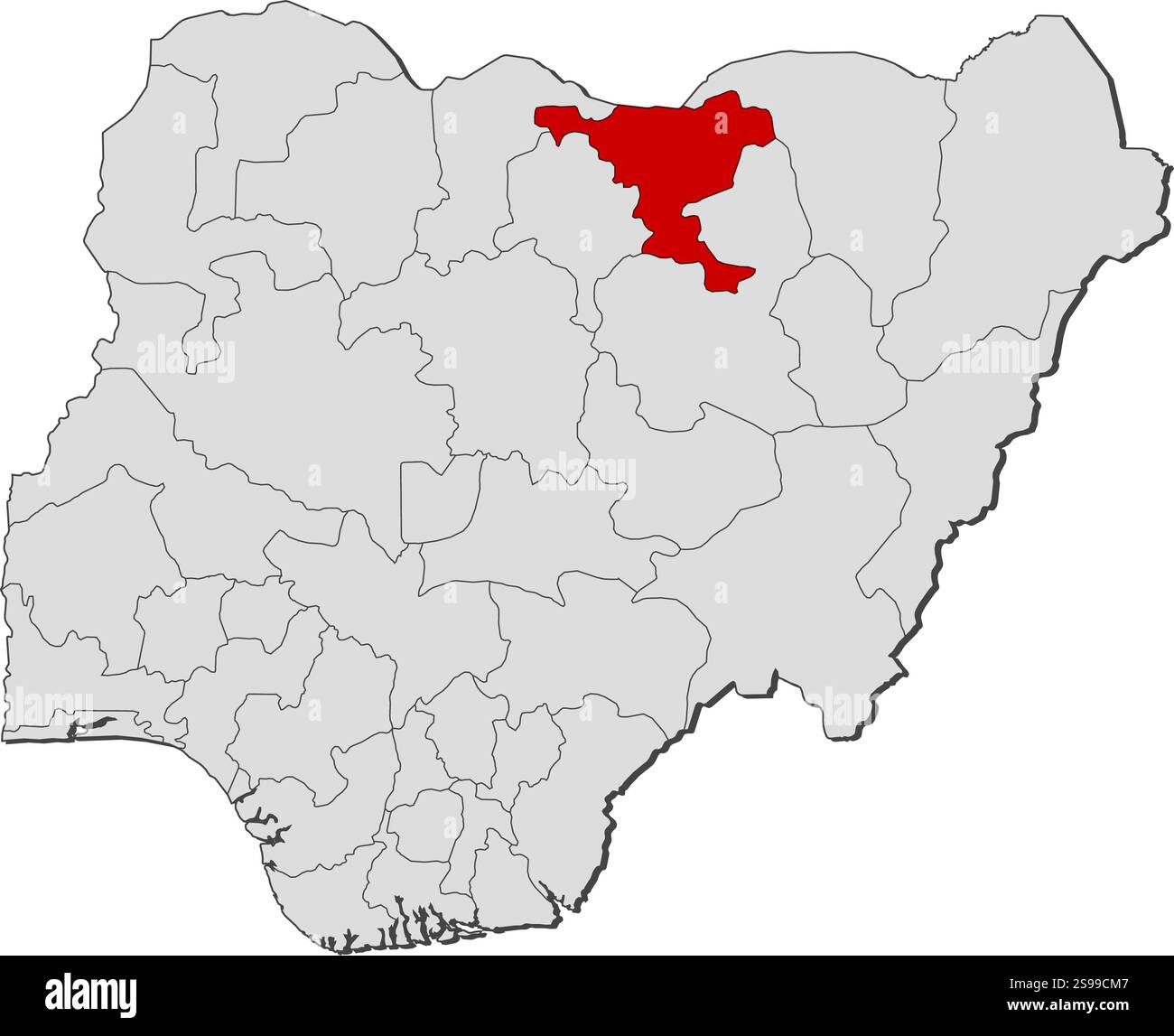 Map of Nigeria with the provinces, Jigawa is highlighted Stock Vector ...