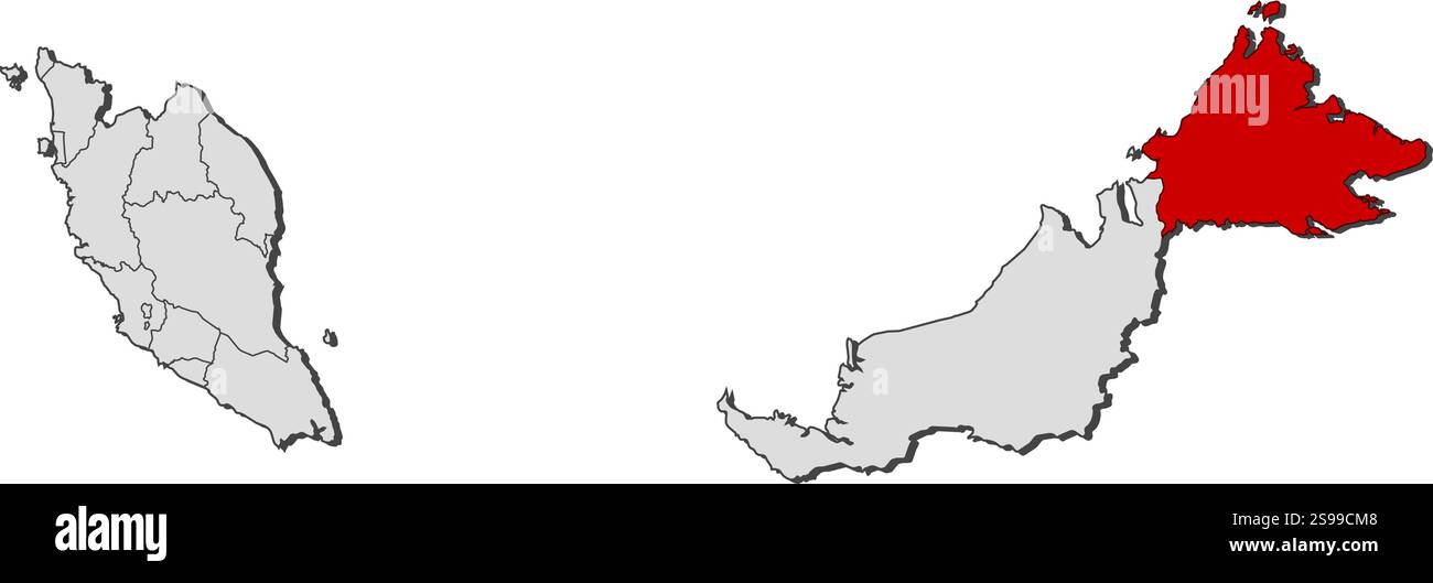 Map of Malaysia with the provinces, Sabah is highlighted Stock Vector ...