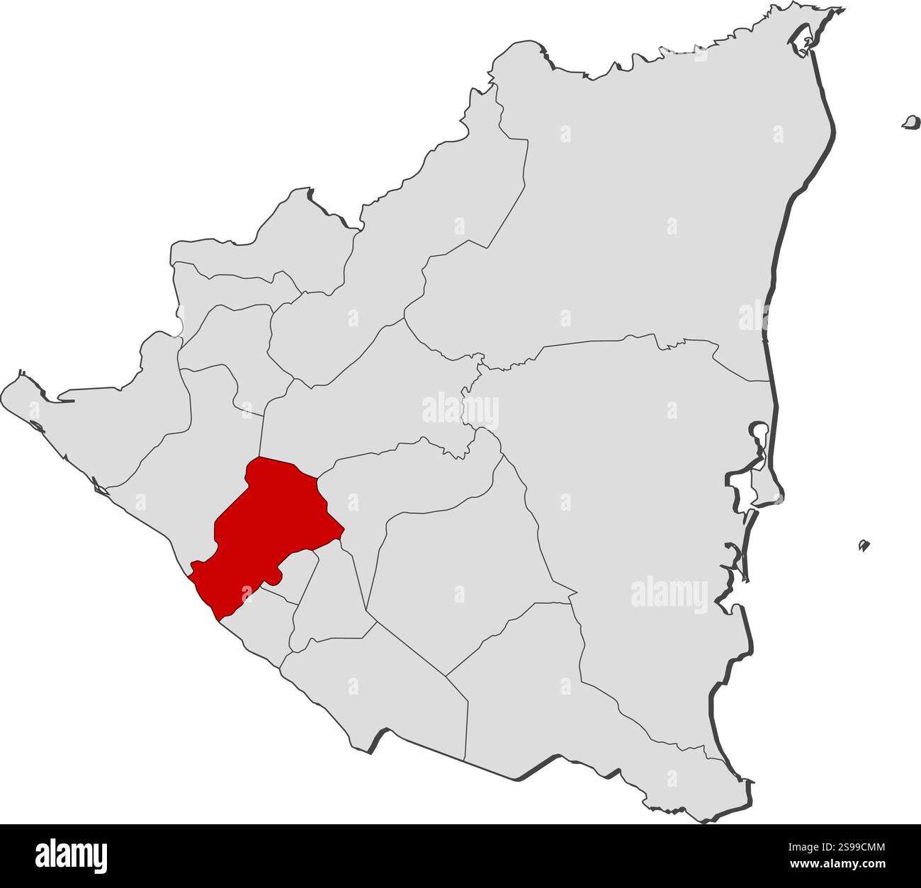 Map of Nicaragua with the provinces, Managua is highlighted Stock ...