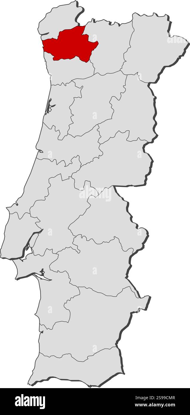 Map of Portugal with the provinces, Braga is highlighted Stock Vector ...