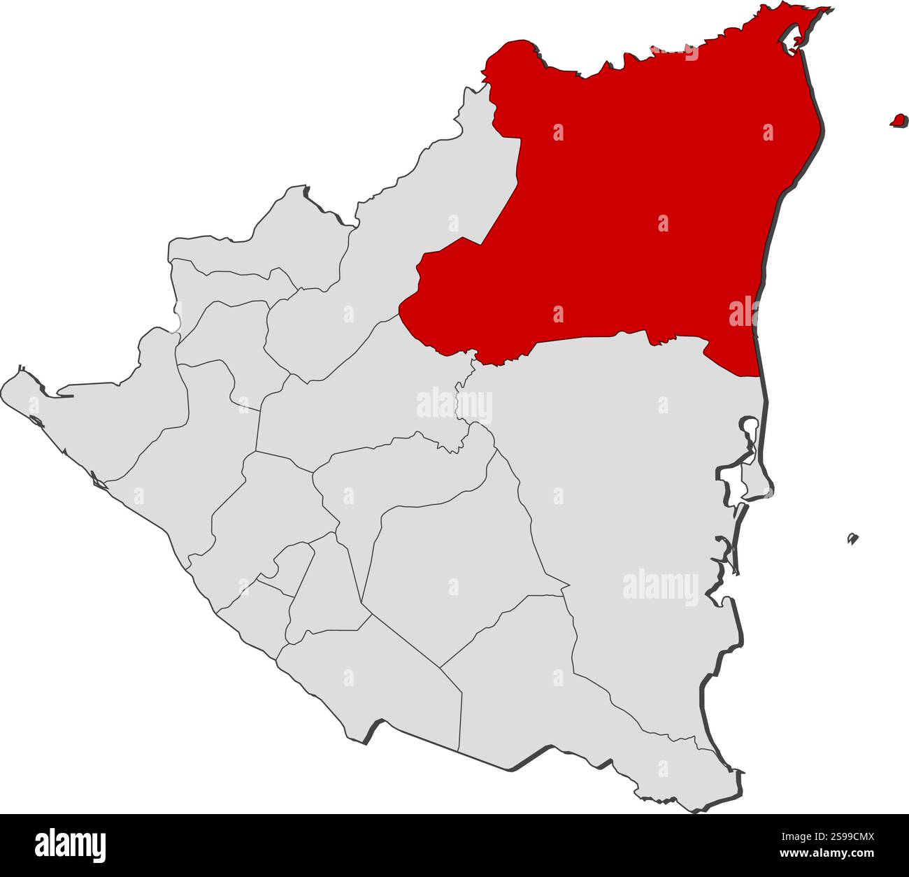 Map of Nicaragua with the provinces, North Caribbean Coast Autonomous ...