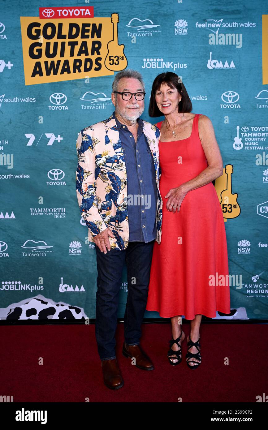 John Williamson (left) arrives at the Golden Guitar Awards during the ...