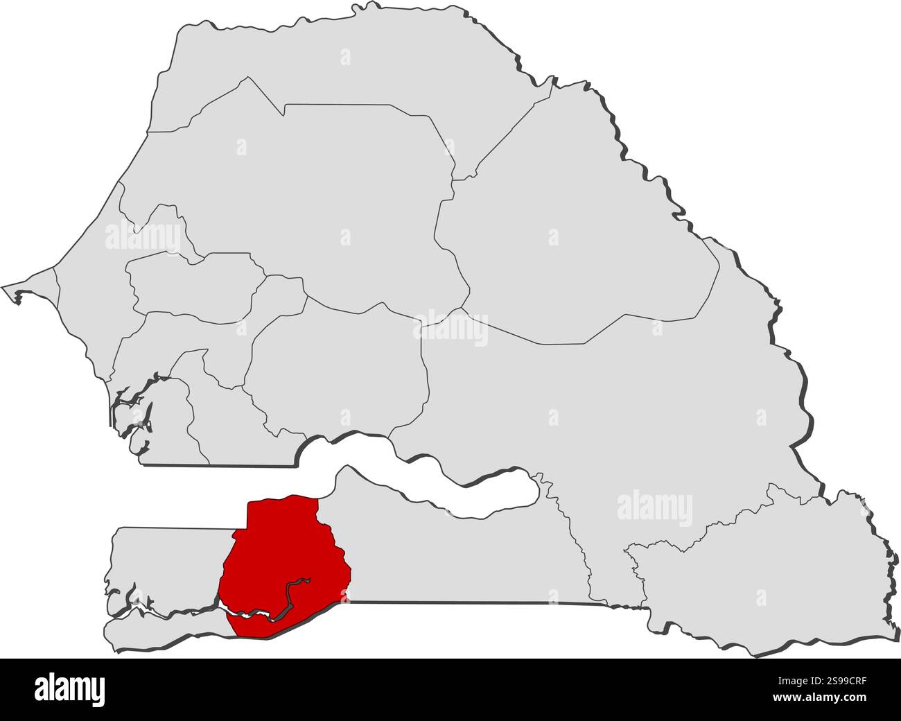 Map of Senegal with the provinces, Sedhiou is highlighted Stock Vector ...