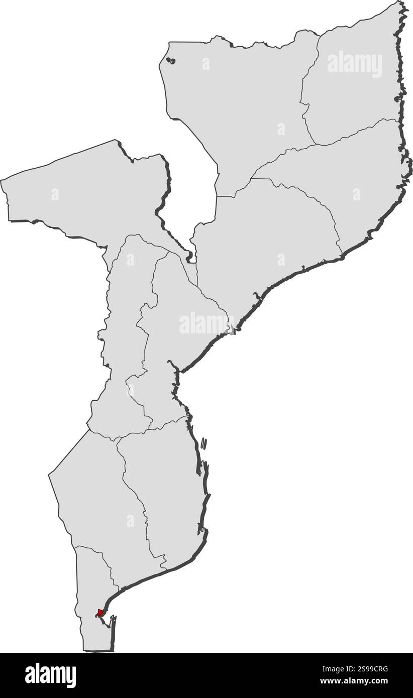 Map of Mozambique with the provinces, Maputo (city) is highlighted ...