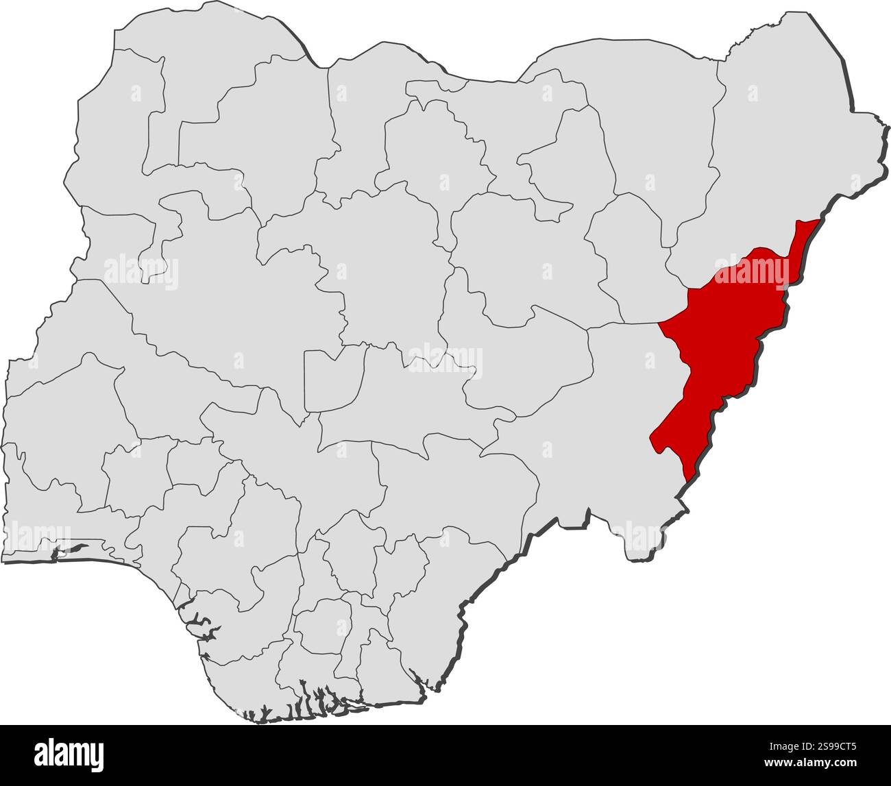 Map of Nigeria with the provinces, Adamawa is highlighted Stock Vector ...