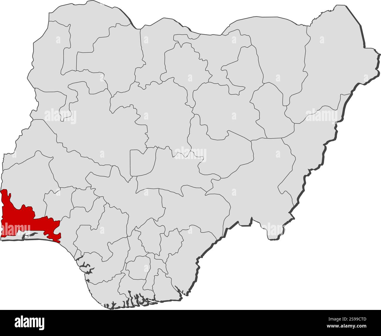 Map of Nigeria with the provinces, Ogun is highlighted Stock Vector ...