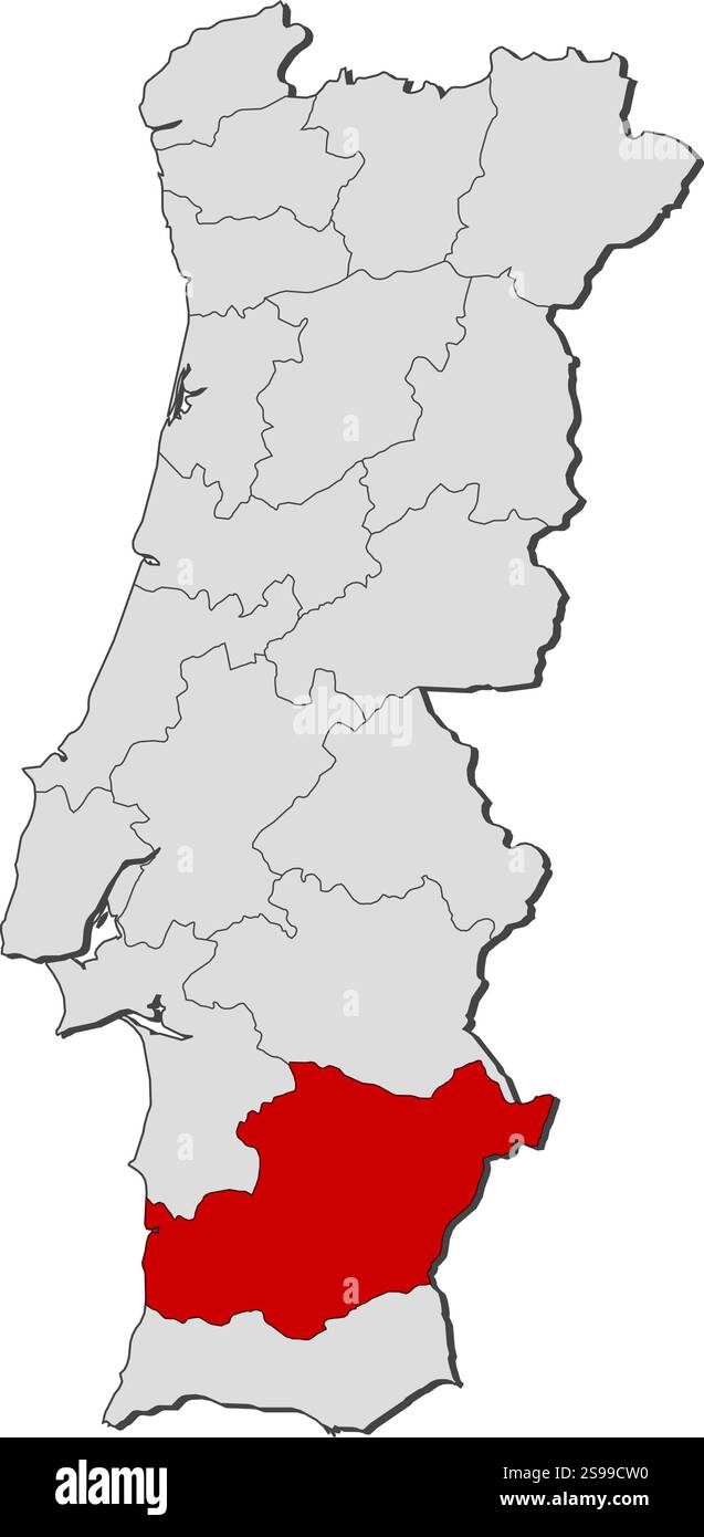 Map of Portugal with the provinces, Beja is highlighted Stock Vector ...