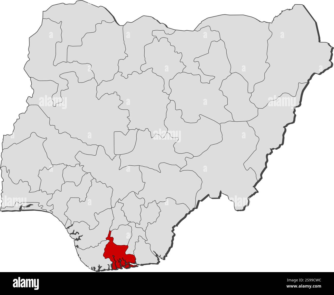 Map of Nigeria with the provinces, Rivers is highlighted Stock Vector ...
