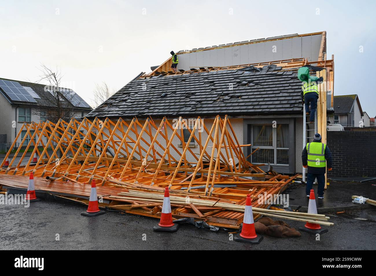 Tranent, Scotland, 01.25.2025 Builders start repairing a house with the ...