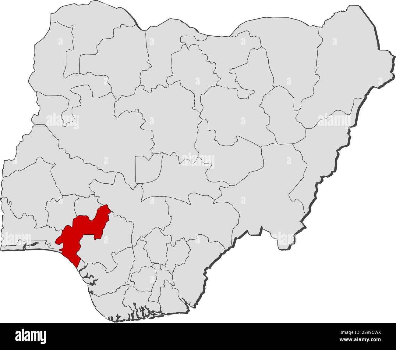Map of Nigeria with the provinces, Ondo is highlighted Stock Vector ...