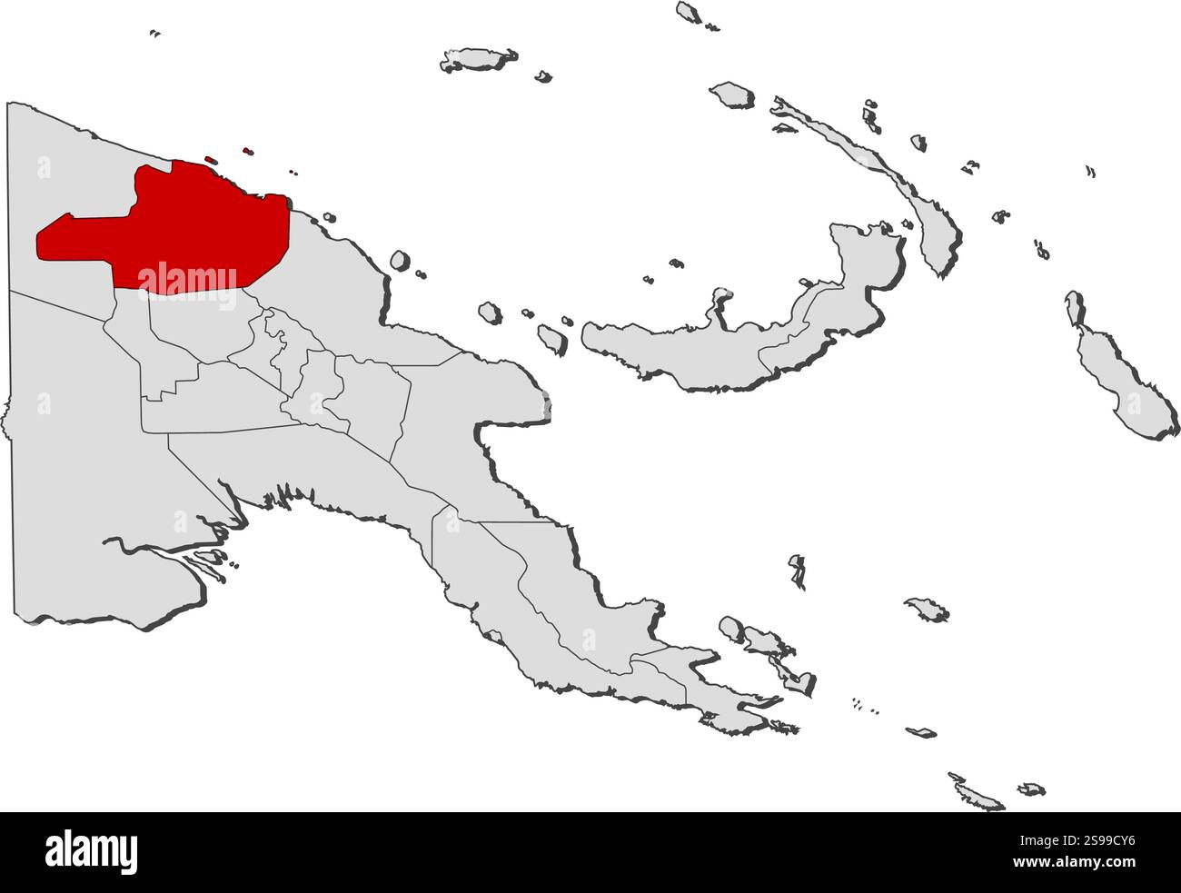 Map of Papua New Guinea with the provinces, East Sepik is highlighted ...