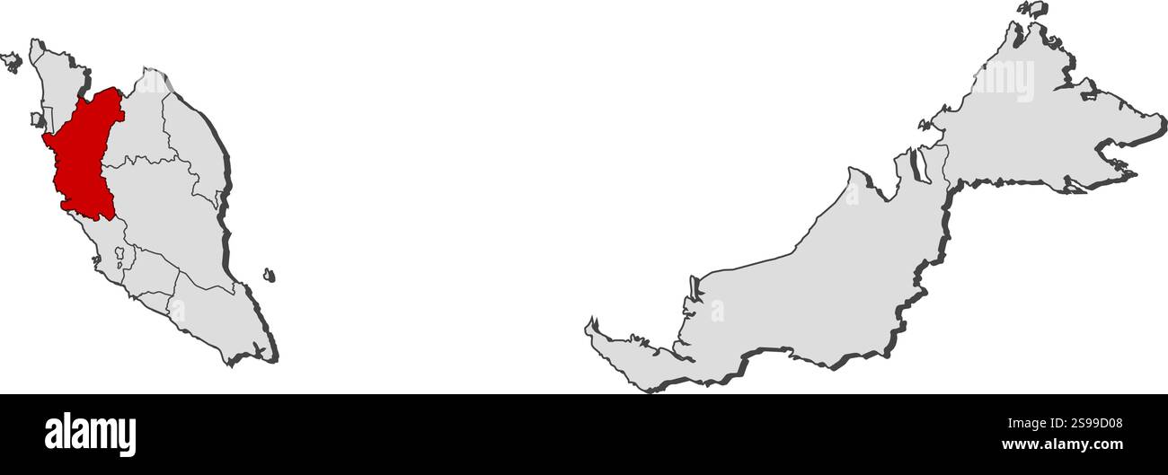 Map of Malaysia with the provinces, Perak Darul Ridzuan is highlighted ...