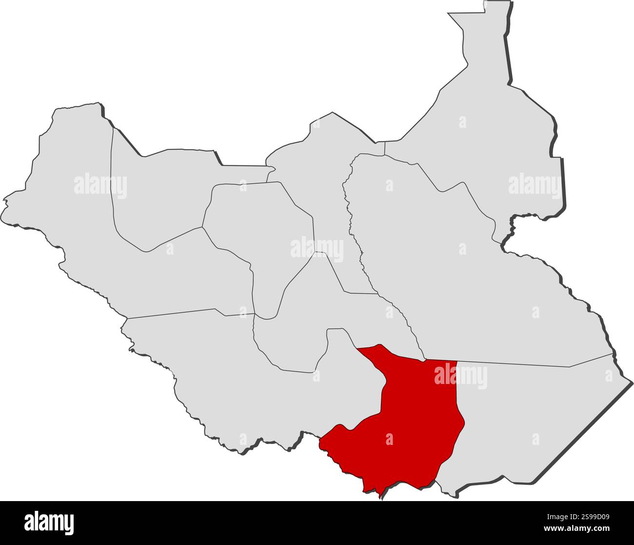 Map of South Sudan with the provinces, Central Equatoria is highlighted ...