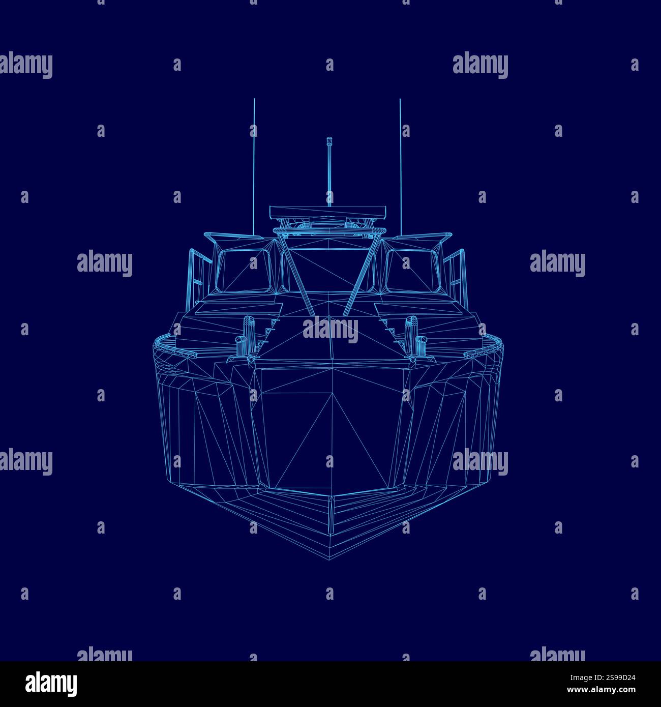 Blue boat is shown in a stylized way. The boat is a large, modern ...
