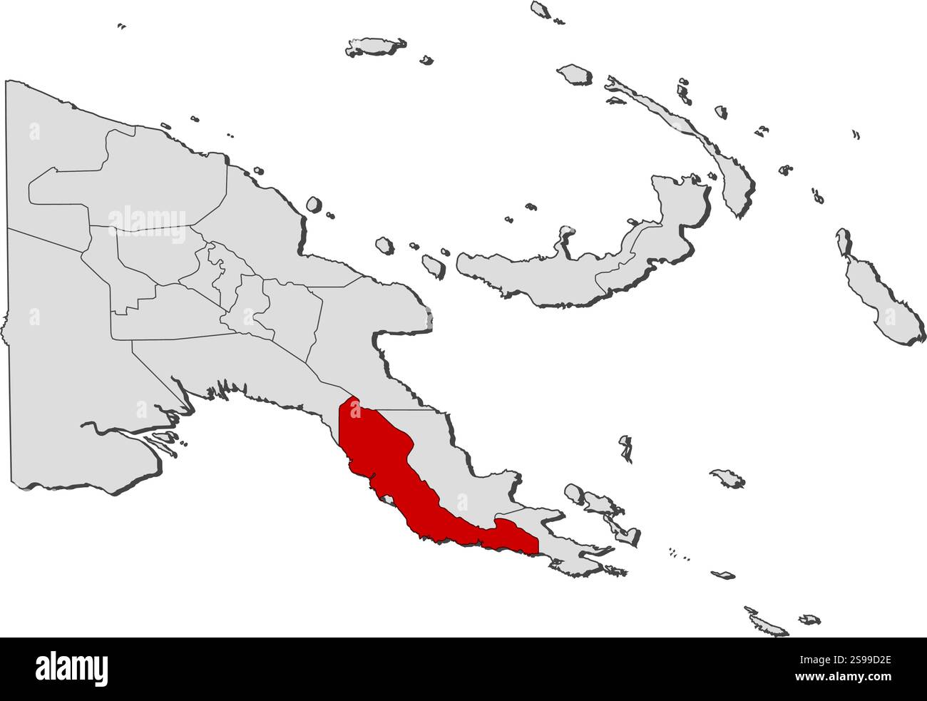 Map of Papua New Guinea with the provinces, Central is highlighted ...